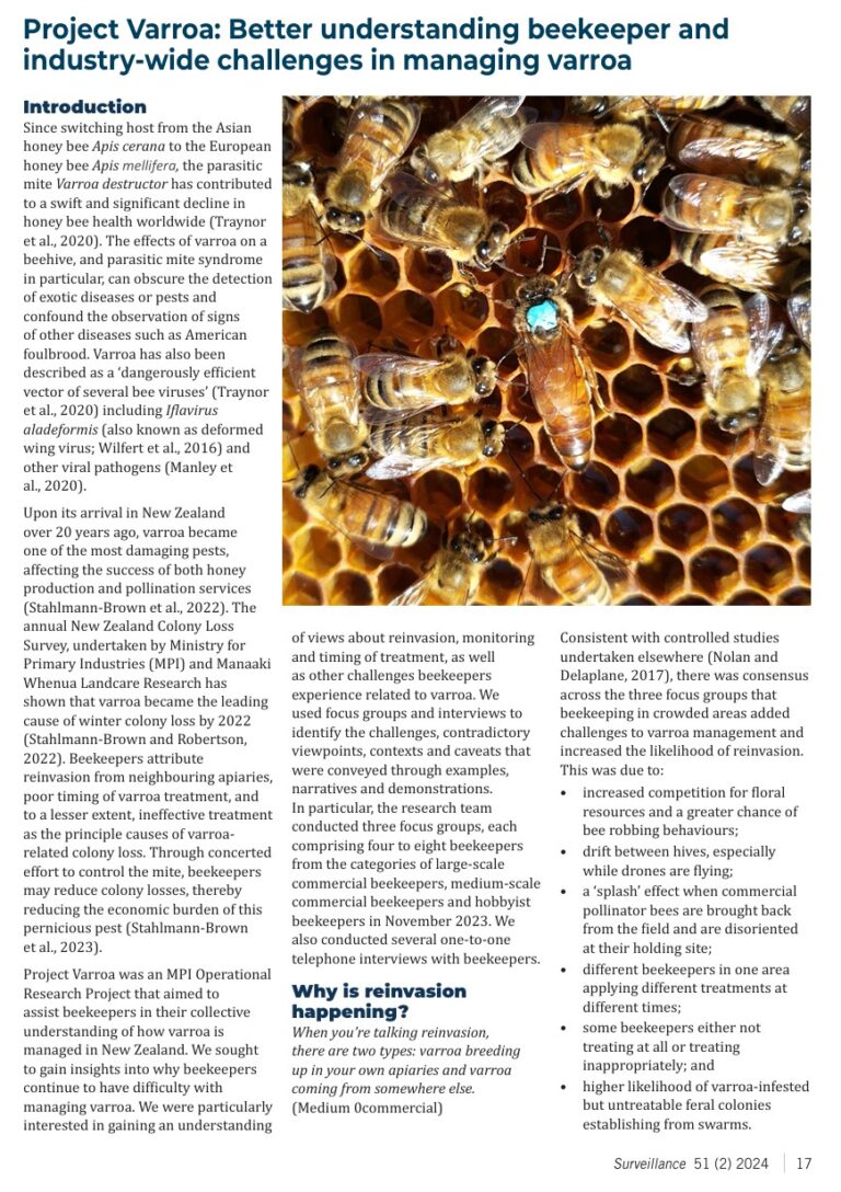 Project Varroa: Better understanding beekeeper and industry-wide challenges in managing varroa ...